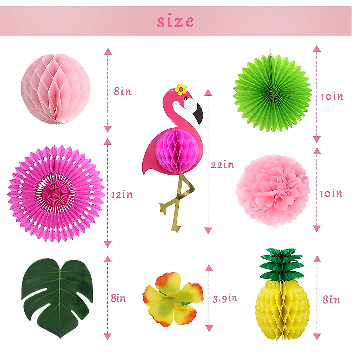 Flamingo Party Supplies, Luau Party Decorations Topical Flamingo and Pineapple Honeycomb Balls Paper Fans Pom Poms Flowers Hibiscus Flowers for Hawaiian Birthday Beach Bachelorette Party