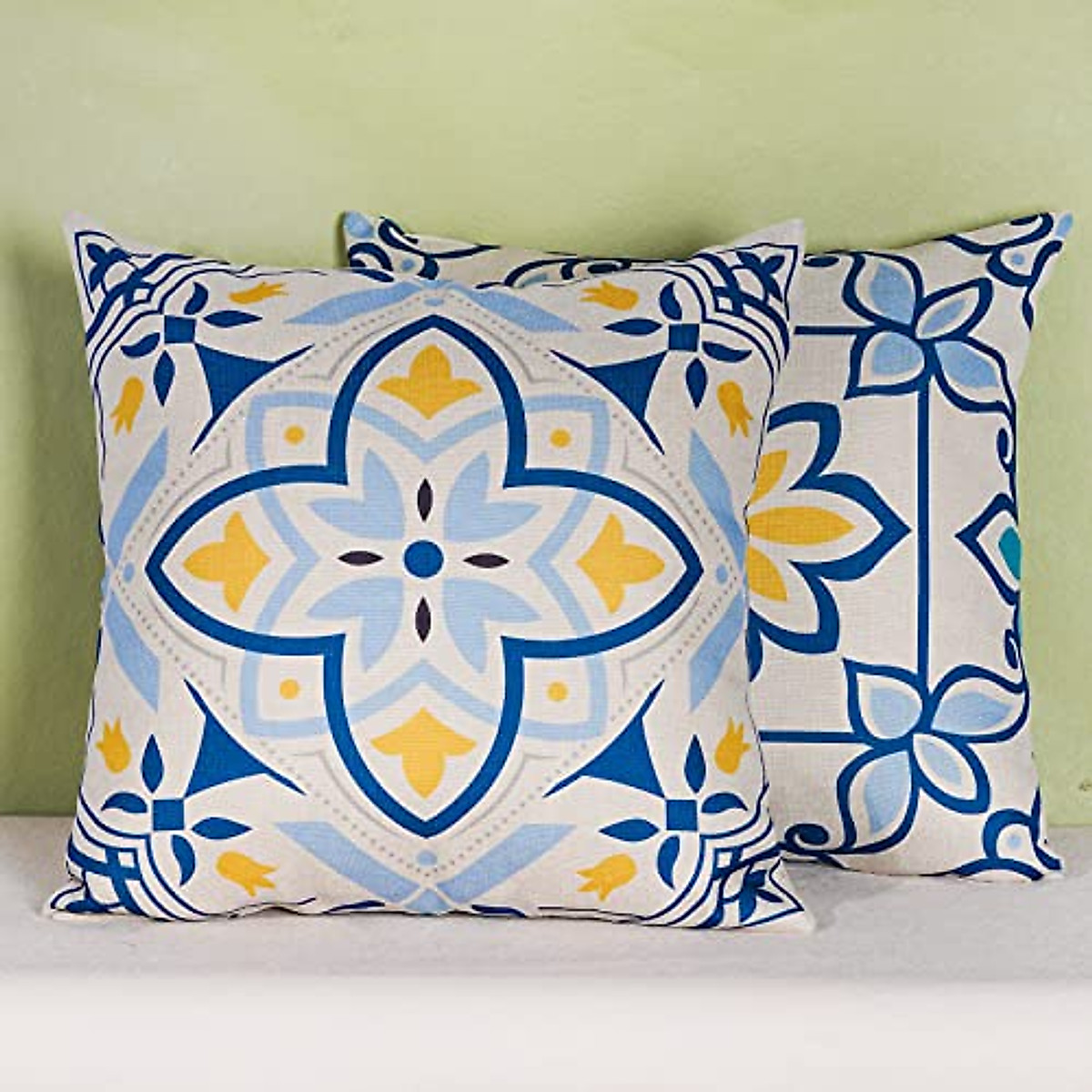 Set of 4 Decorative Waterproof Throw Pillow Covers Outdoor Boho Floral Cushion Covers for Patio Furniture Porch , 18x18 Inch