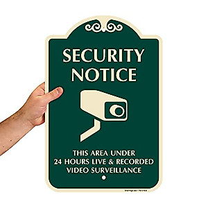 SmartSign Designer "Security Notice - Area Under 24 Hours Live And Recorded Video Surveillance" Sign, 12" x 18", 120 mil Aluminum Composite (ACM) with Overcoat, Green, Made in USA