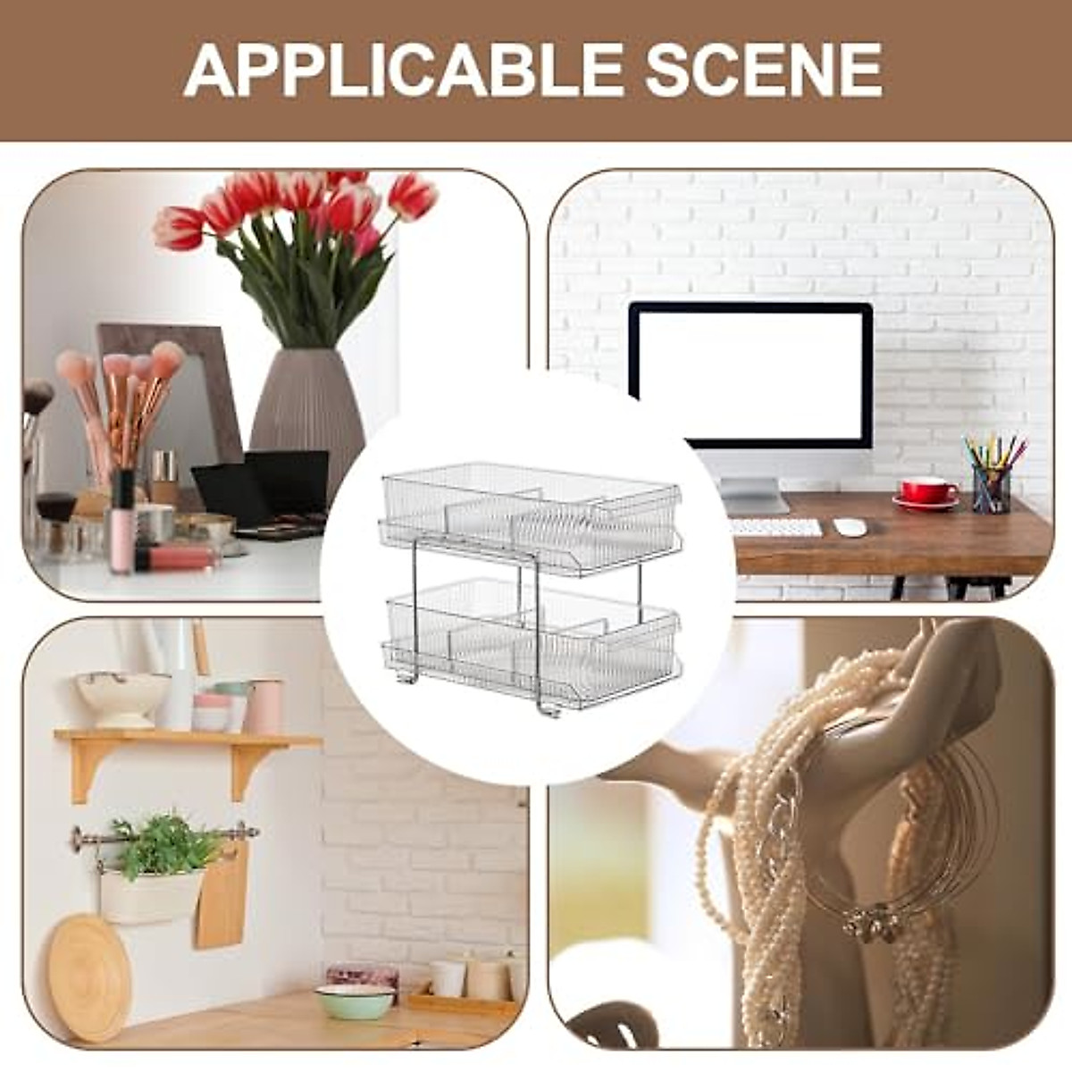 Cupboard Storage Rack, 2 Layer Pull Out Cupboard Storage Rack, Under Sink Cupboard Organizers with Partitions, Kitchen Spices Cupboard Storage Rack, Kitchen Pantry Organizer for Toiletry Pantry