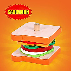 MIKNEKE Wooden Sandwich Sorting & Stacking Toys for Toddlers, Montessori Toys for 3 Year Old, Preschool Educational Toys to Develop Fine Motor Skills (Sandwich)