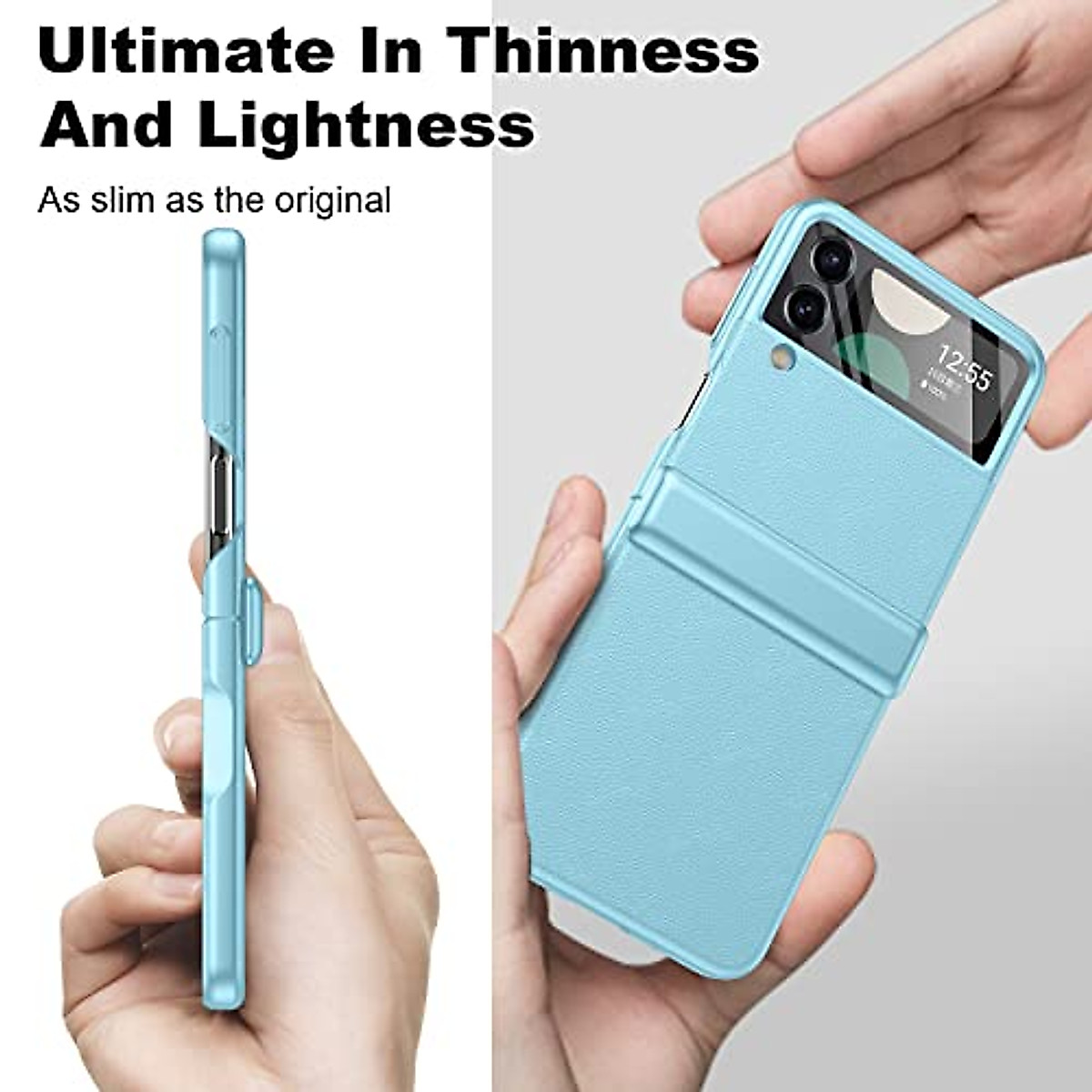 for Samsung Z Flip 4 Leather Case: Spring Hinge Protection & Camera Lens Protector Metal Volume Key Protective Slim Thin Shockproof Phone Case for Galaxy Z-Flip4 5G (Blue)