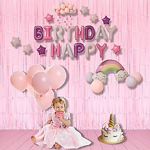 BRAVESHINE Macaron Pink Foil Fringe Curtains Tinsel Backdrop - Photo Booth Streamer Metallic Party Supplies for Girls' Pastel Birthdays Bridal Shower Bachelorette Dount Party Decorations - 2 Pcs