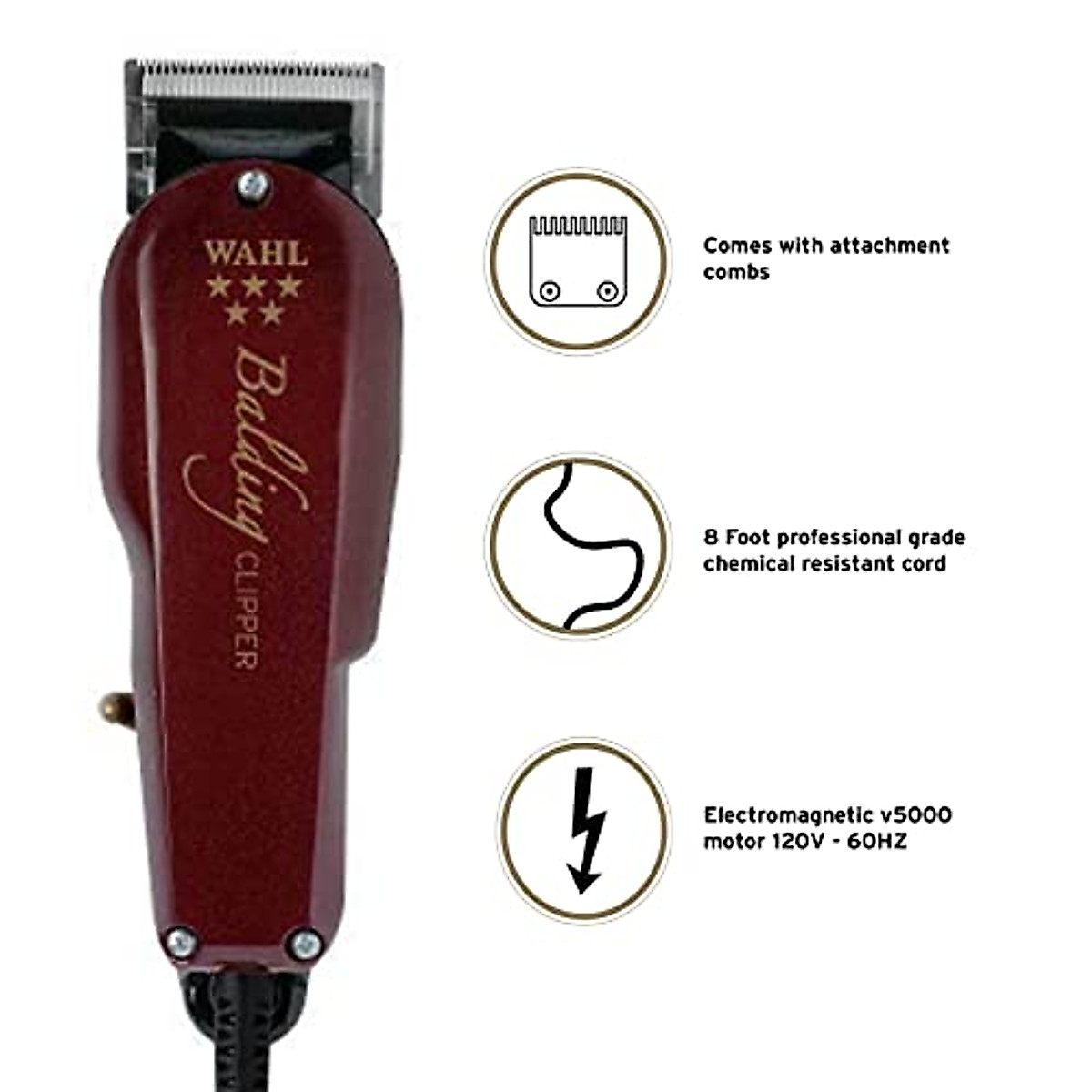 Wahl Professional 5-Star Balding Clipper with V5000+ Electromagnetic Motor and 2105 Balding Blade for Ultra Close Trimming, Outlining and for Full Head Balding for Professional Barbers - Model 8110