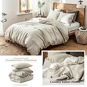 Simple&Opulence 100% Linen Duvet Cover Set, 3 Pieces Belgian Flax Breathable Bedding, 1 Comforter Cover+2 Pillowshams with Coconut Button Closure(King,Linen)