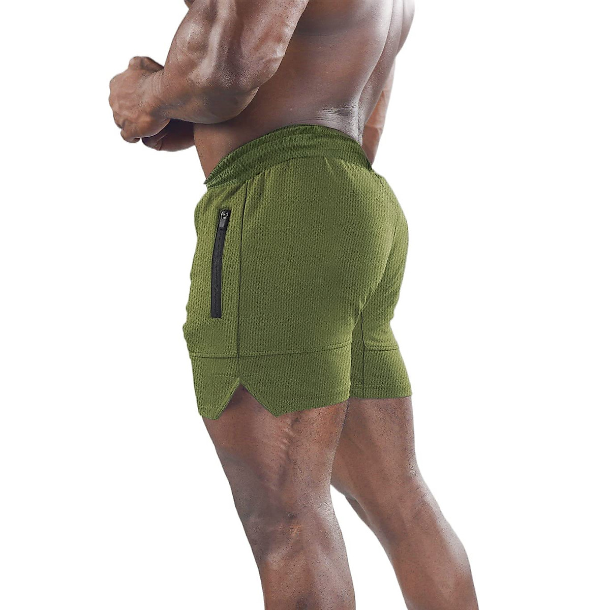 FLYFIREFLY Men's Gym Workout Shorts Running Training Fitted Joggeing Short Pants for Men Bodybuilding Green