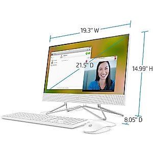 HP 22-inch FHD All-in-One Desktop Computer 2022, Dual-Core Intel Celeron J4025, 20GB DDR4 RAM, 512GB SSD, WiFi, Bluetooth, RJ45 LAN, Windows 11 Pro, Snow White, COU 32GB USB