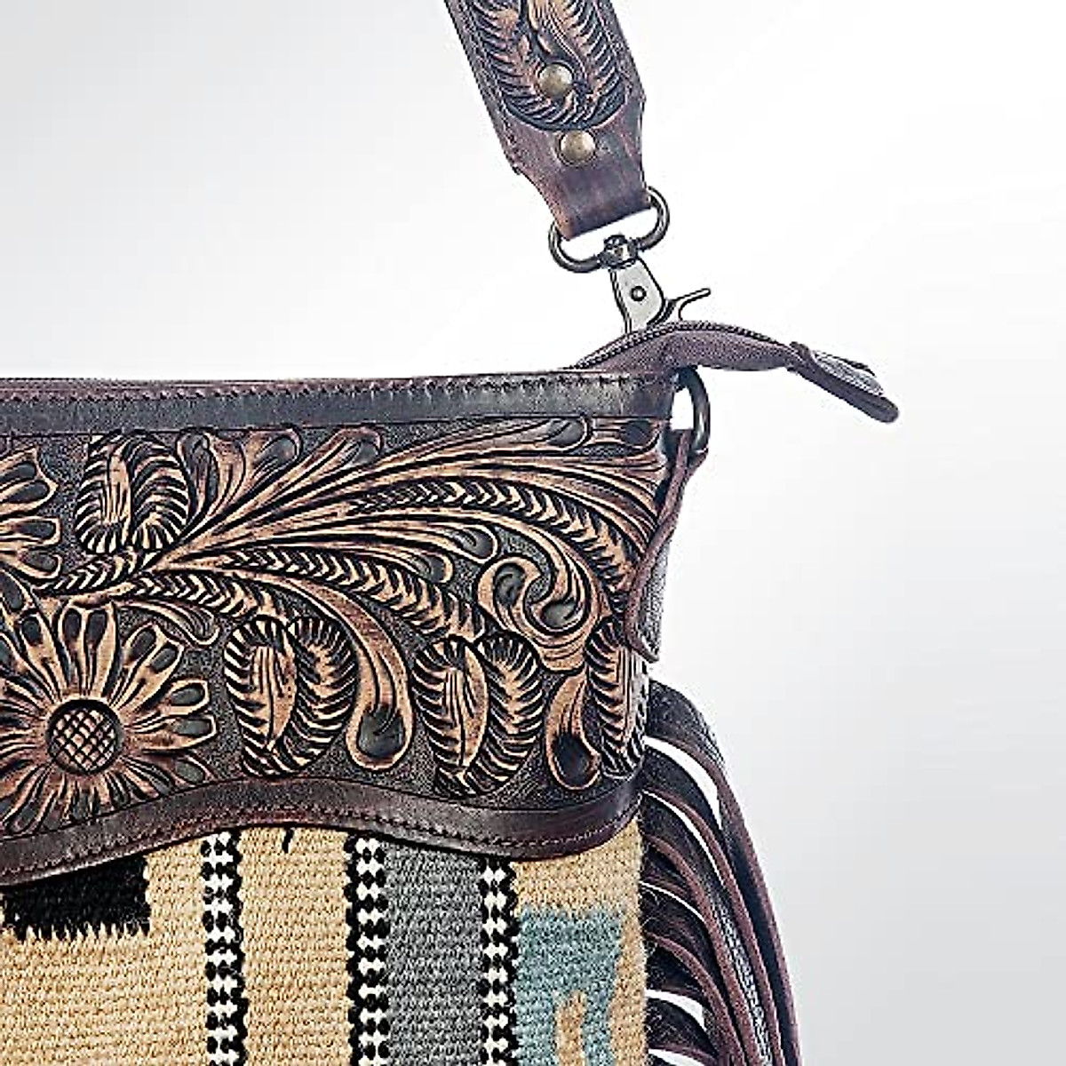 American Darling Large Crossbody Hand Carved Leather Fringe Purse for Women Western Handbags Purses Clutch Shoulder Bags (DISC-ADBGZ364)