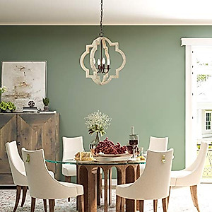 LOG BARN Farmhouse Chandelier, Handmade Distressed White Large Wood Light Fixture for Dining Room, Bedroom, Foyer, Entryway and Living Room