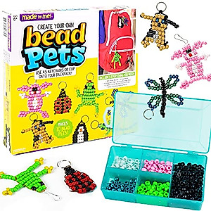 Made By Me Create Your Own Bead Pets, Includes Over 640 Beads, Lanyard Clips, Keyrings, & Storage Box, Create Your Own Backpack Keychain Kit, DIY Bead Art Crafts for Kids & Beginners