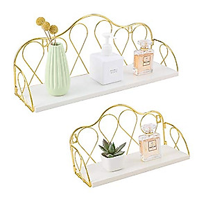 Superbpag Floating Shelves Wall Mounted Set of 2, Bathroom Decor, Wall Shelf for Bedroom, Living Room, Kitchen, Laundry Room Storage, Gold