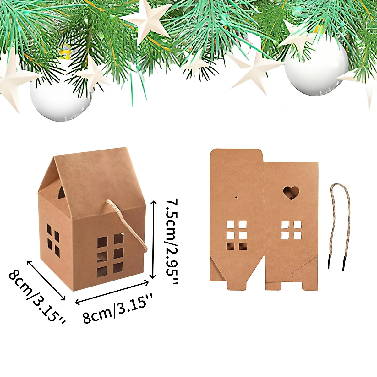 HAN SHENG 30 Pcs House Shaped Candy Boxes Kraft Paper Gift Boxes Wedding Favor Boxes Candy Storage Boxes Packing Boxes Decoration for Wedding Christmas Birthday Party Ornament Container