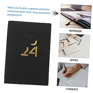 NUOBESTY Softcover Notebook Planner Daily Use Note Pads 2024 English Notepad Business Planning Notebook English Agenda Notepad Office Accessory Imitation Leather Portable Student The List
