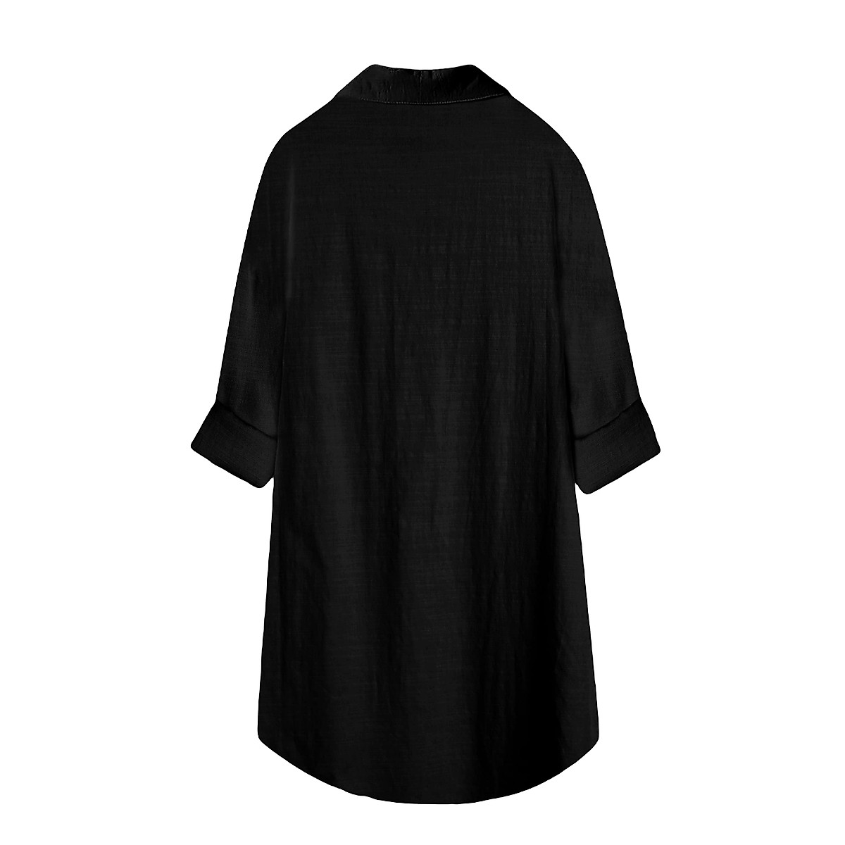 Bianstore Women's Oversized Linen Shirts Blouses Tops Long Sleeve High Low Button Up Shirts (Black-M)