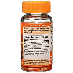 Puritans Pride Caffeine 200 Mg 8-Hour Sustained Release, 60 Count (Pack of 1) Package may vary