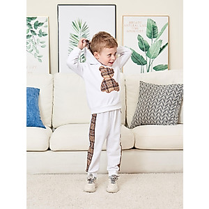 Yoxindax Toddler Baby Boy Clothes Outfits Plaid Bear Long Sleeve Hoodie Sweatshirt Patchwork Pants Fall Winter Clothes for Boys(4-5t)