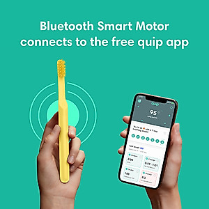 quip Kids Smart Electric Toothbrush - Sonic Toothbrush with Bluetooth® + Rewards App, Small Brush Head, Soft Bristles, Travel Cover/Mirror Mount, Timer, and Rubber Handle - All-Yellow