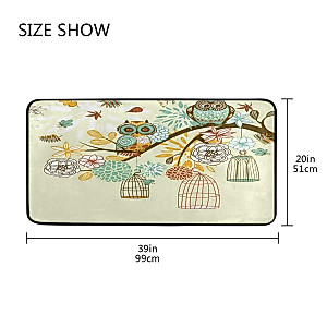 Owl Autumn Floral Background Kitchen Rugs Non-Slip Kitchen Mats Bath Runner Rug Doormats Area Mat Rugs Carpet for Home Decor 39" X 20"