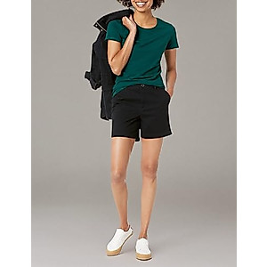 Amazon Essentials Women's Classic-Fit Short-Sleeve Crewneck T-Shirt, Pack of 2, Dark Green/Powder Blue, X-Small