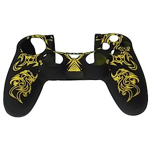 yueton Totem Pattern Soft Silicone Gel Rubber Grip Protective Skin Case Cover for PS4 Controller (Yellow)