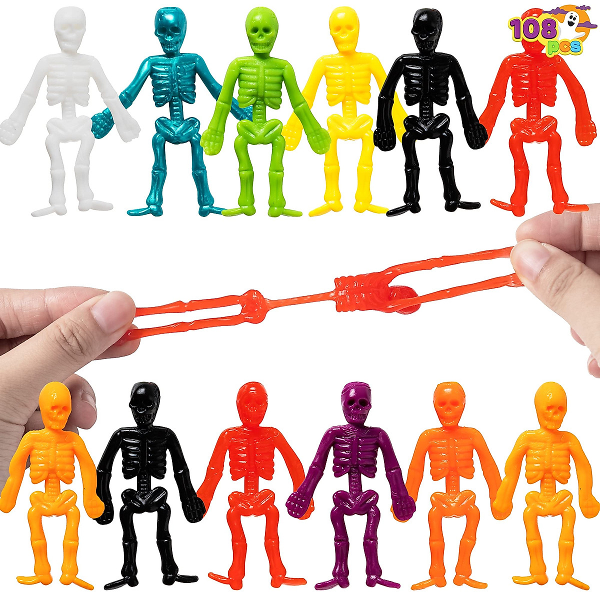 JOYIN 108 PCS Halloween Stretchy Skeletons, Halloween Sticky Hands Toys Bulk for Halloween Party Favors Decorations, Kids Student School Classroom Favors, Carnival Game Prizes, Goodie Bag Fillers