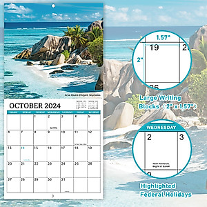 Wall Calendar 2024-2024 Wall Calendar, 12-Month Calendar 2024, Jan. 2024 -Dec. 2024, 12" x 24" (Open), 2024 Calendar with Unruled Blocks, Thick Paper- Sea Island