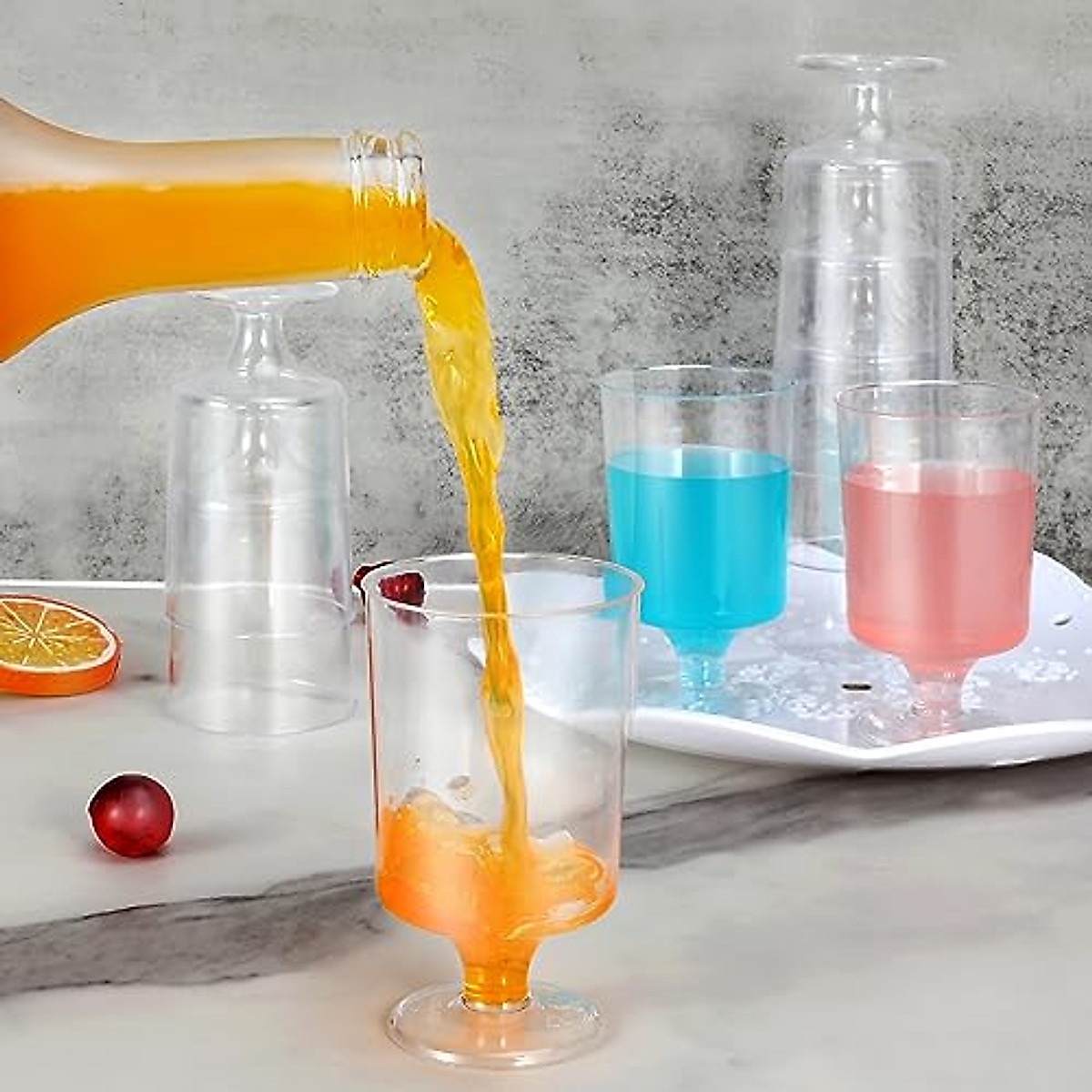 HawHawToys 60 Pack 3 Oz Mini Dessert Cups Disposable Appetizer Cup Goblet,Pedestal Clear Plastic Wine Glasses Parfait Appetizer Cups Serving Bowls for Tasting Party, Wedding, Birthday