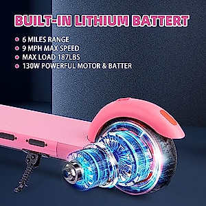 Electric Scooter for Kids Ages 6-12, Colorful Rainbow Lights, Bluetooth Music Speaker, LED Display and Adjustable Speed, Foldable E-Scooter for Kids Girls Boys, Ideal Gift for Children (Pink)