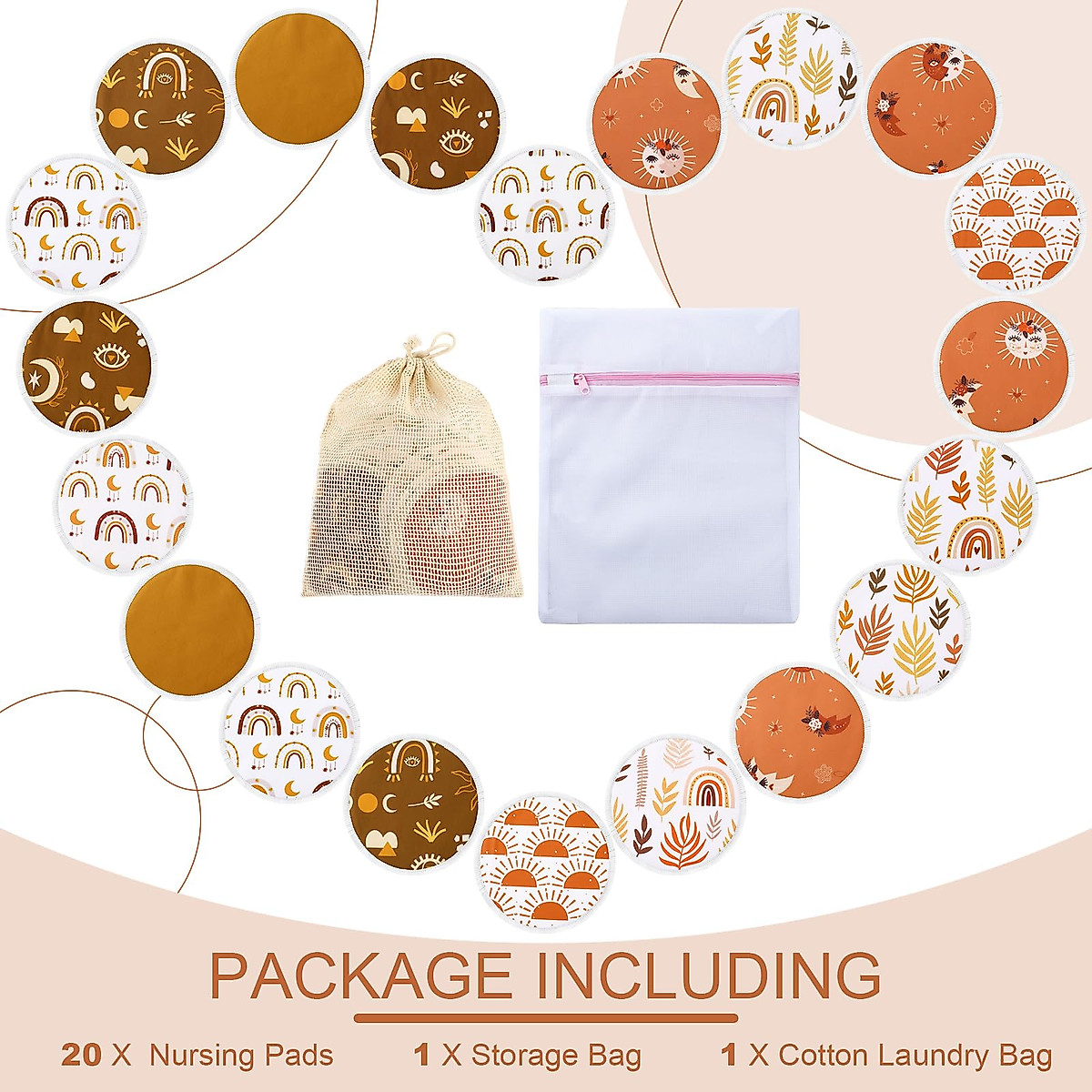 Berlune 20 Pcs 4.7" Reusable Nursing Pads Washable, Cotton Soft Breast Pads, Absorbent Nipple Pads with Storage Bag and Laundry Bag for Breastfeeding Pumping Bra