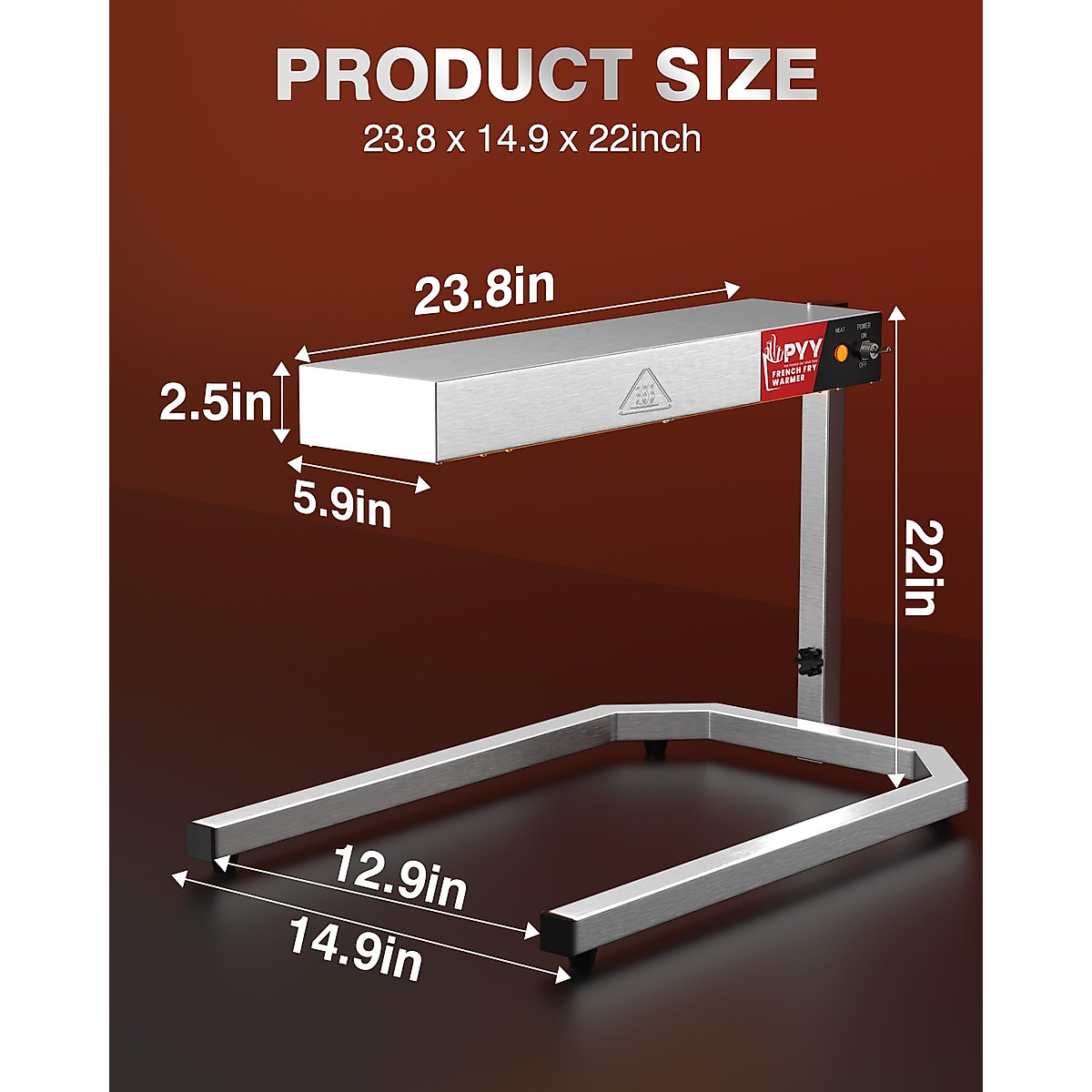 PYY Food Heat Lamp - Adjustable Height Food Warmer with U Shape Base Stand,Commercial Countertop Food Warming Light with Stand for French Fries Electric Heating Radiation,500W Stainless Steel Silver