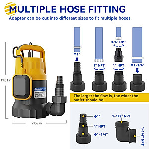 Acquaer 1/2HP Utility Pump 2906GPH Submersible Sump Pump with Automatic Float Switch, Water Removal for Hot Tub, Pools, Basements, Garden Pond