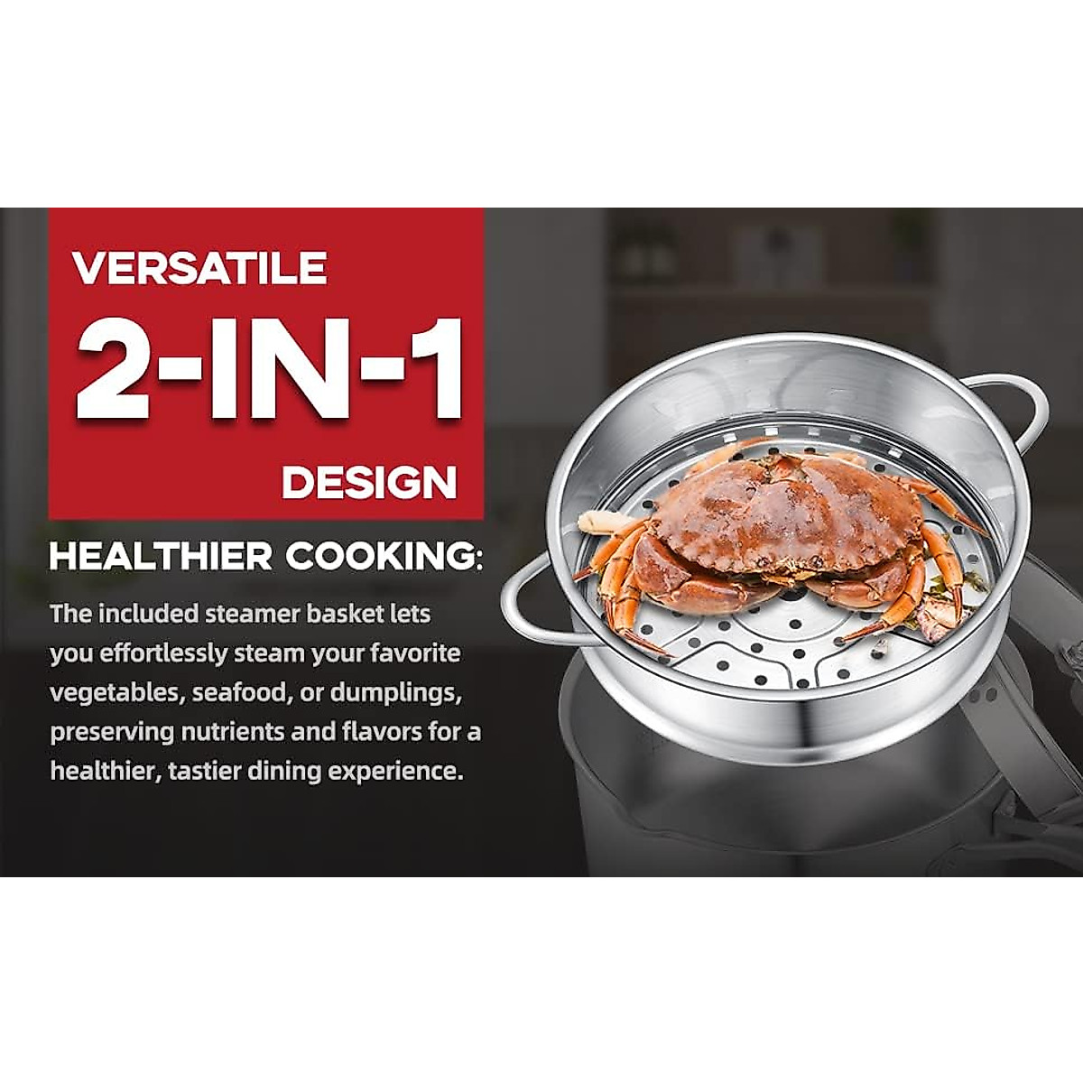 Buttermelt 1.5 Quart Stainless Steel Saucepan with Steamer Basket, Tri-ply Full Body, Multipurpose Sauce Pot with Two-Size Drainage Holes Lid, Perfect For Boiling Gravies, Pasta, Noodles