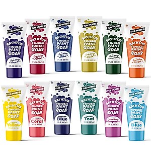 Tub Works Bathtub Finger Paint Soap, 12 Count | Non-Toxic, Washable Bath Paint for Toddlers & Kids | Fun & Shimmering Colors