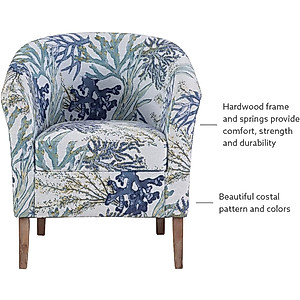 Linon Ivory and Blue Stephen Oceanside Upholstered Coastal Club Chair