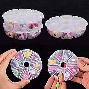 ZIIVARD 5 Pieces 8 Grid Round Clear Plastic Storage Organizer Divider Jewelry Beads Display Box Fishing Box Pill Case