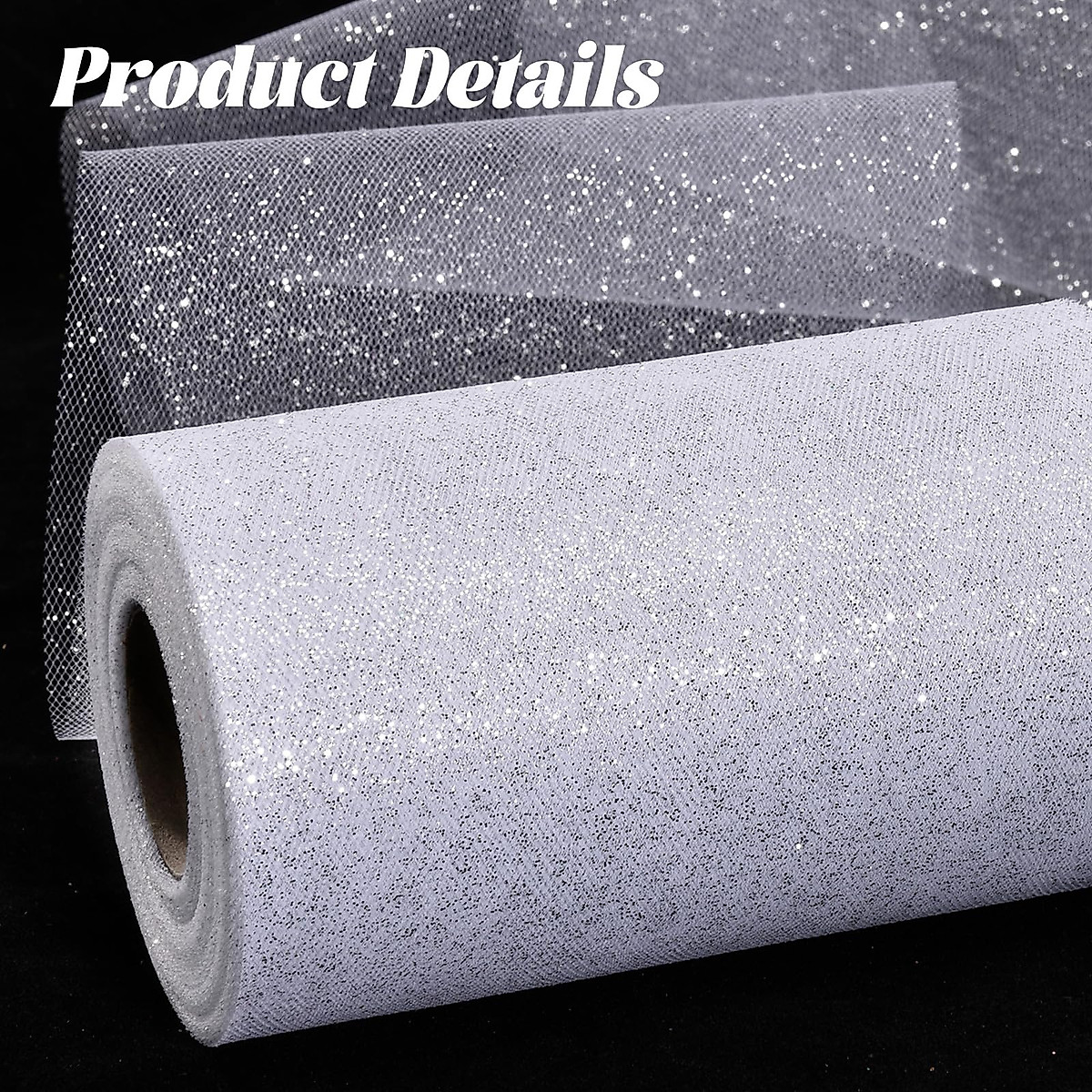 Glitter Tulle Rolls 6” by 50 Yards Sparkle Tulle Fabric Ribbon Sequin Tulle Netting Rolls for DIY Tutu Skirt Wedding Birthday Party Decoration (White/Silver-New)