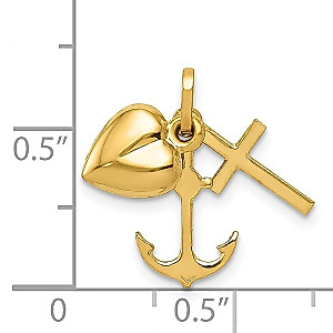 IceCarats 14K Yellow Gold Heart Love Cross Anchor Mariner Necklace Nautical Religious Pendant Jesus Christ Charm 18mm x 20mm Only