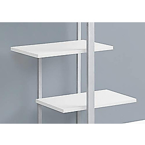 Monarch Specialties I 7233 Bookshelf, Bookcase, Etagere, 5 Tier, 60" H, Office, Bedroom, Metal, Laminate, White, Grey, Contemporary, Modern