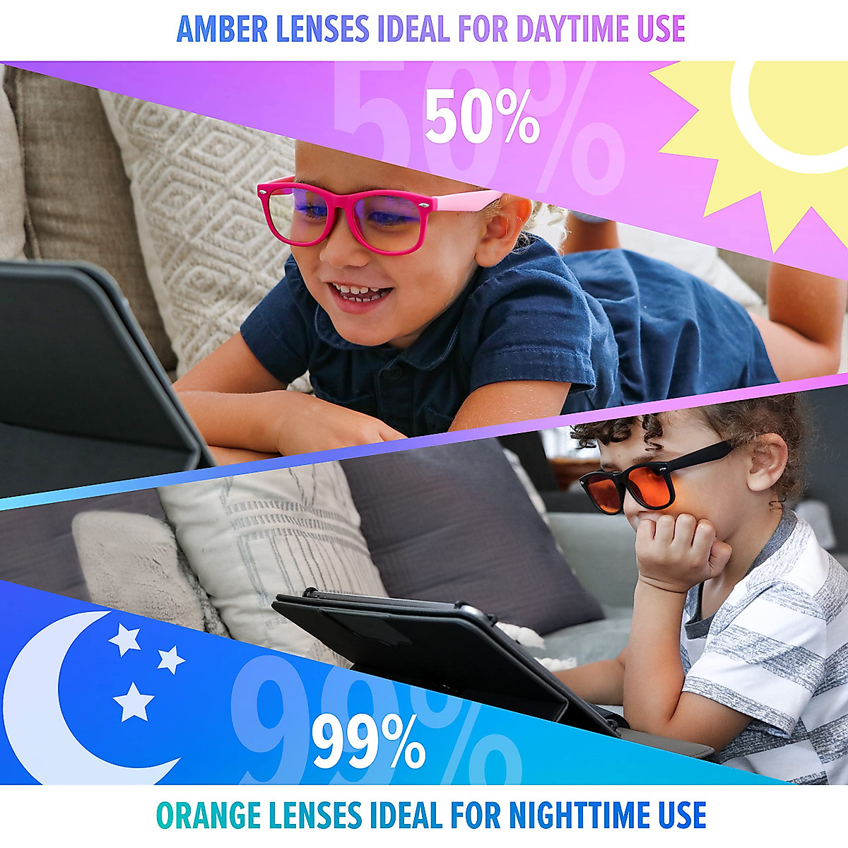 DefenderShield Kids Blue Light Blocking Glasses for Computer, Mobile, Video Games, Gaming (Pink, Orange)