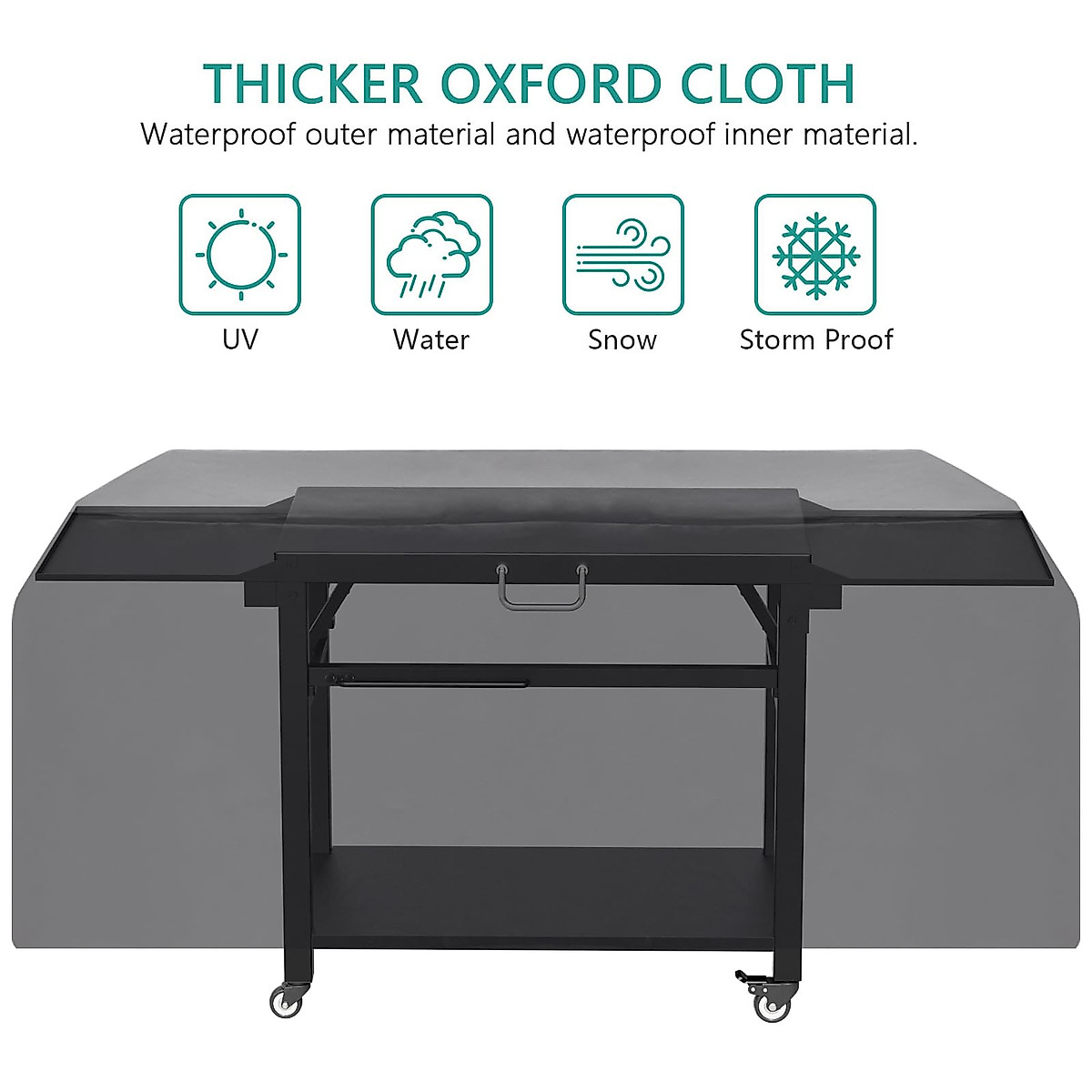 Upgrade Foldable Dining Cart Table, Movable Flattop Grill Cart Stand for Blackstone, Weber, Ninja, Portable BBQ Grill, Outdoor Pizza Oven and Other Grill Grddle, Grill Table Cart for Outside Camping