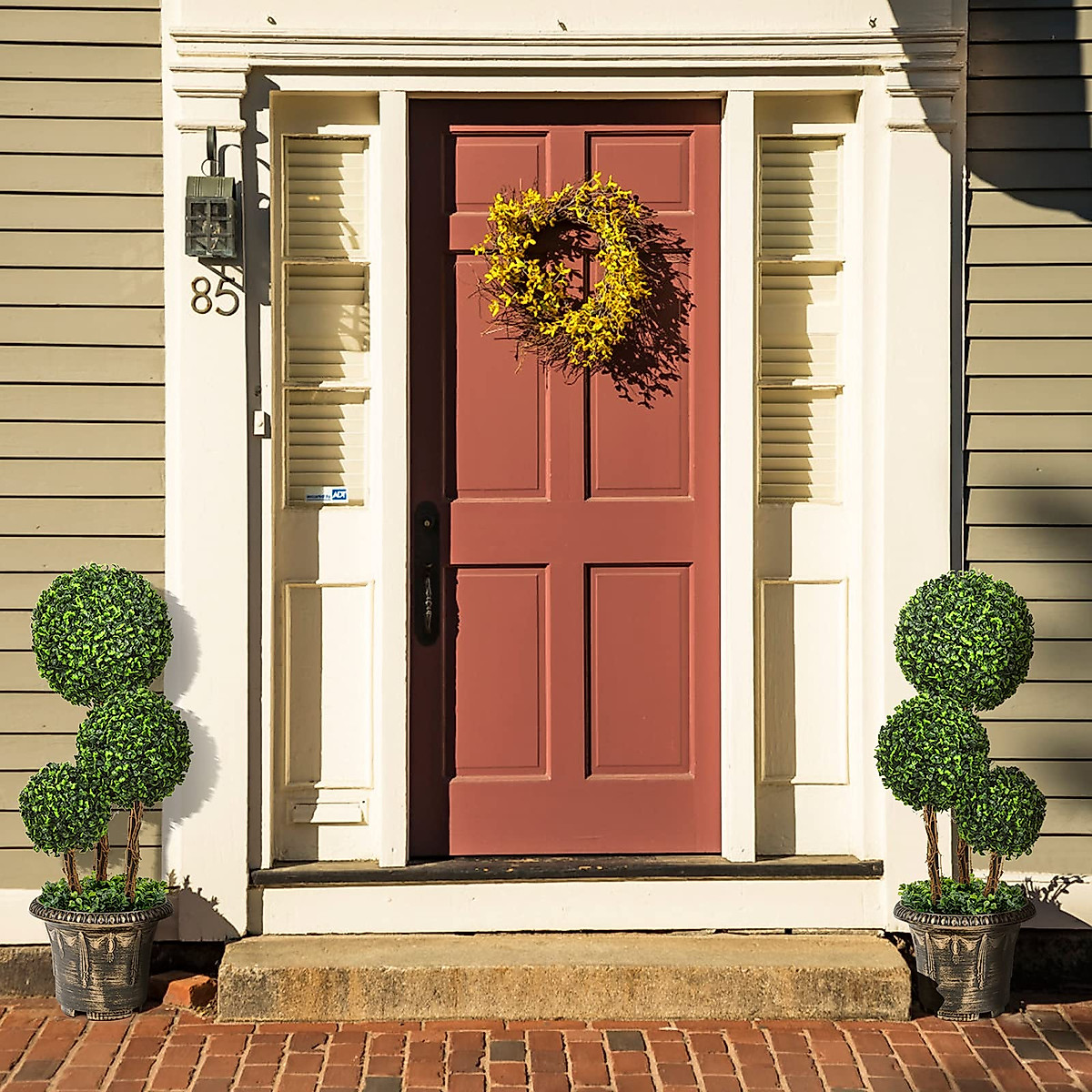 Goplus 2.5 Ft Artificial Boxwood Topiary Tree, Fake Greenery Plants Triple Ball Tree, Leaves & Cement-Filled Plastic Flower Pot Decorative Trees for Home, Office, Indoor and Outdoor Use