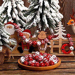 100 Pieces Candy Cane Wooden Beads 0.63 Inch Christmas Dotted Striped, Colorful Round Spacer Natural Farmhouse Craft Beads with Hole for DIY Craft Supplies Holiday 4 Colors (red)