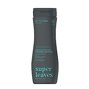 ATTITUDE 2-in-1 Body Wash and Hair Shampoo, EWG Verified Shower Gel, Dermatologically Tested, Made with Naturally Derived Ingredients, Vegan Personal Care, Black Willow and Aspen, 16 Fl Oz
