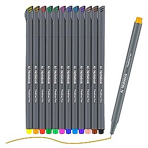 ai-natebok 12 Colored Fineliner pens, Fine Point Drawing Marker Pens for Writing Journaling Coloring Note Taking Calendar Coloring Books Art School Office Teacher Supplies (12 colors)