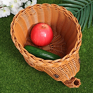 STOBAZA Elephant Rattan Storage Basket Woven Wicker Bin Hand Woven Shelf Organizer Cute Handmade Nursery Gift Animal Artwork Decoration for Vegetable Food Snack Storage Brown 20X20CM