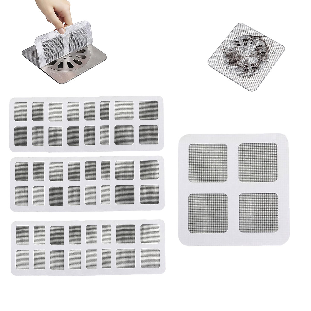 25pcs 4" X 4" Disposable Shower Drain Cover,Bathroom Hair Catcher,Drain Mesh Cover Strainer for Laundry Bathtub Kitchen and Sink