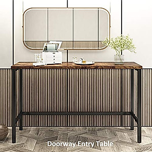 Merax 4-Piece Counter Height Extra Long Dining Table Set with 3 Stools and Side Table with Footrest Pub Kitchen Set (Brown)