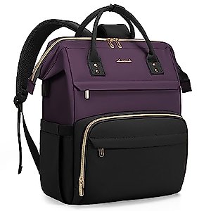 LOVEVOOK Laptop Backpack Purse for Women, 17 Inch Computer Business Stylish Backpacks, Doctor Nurse Bags for Work, Casual Daypack Backpack with USB Port, Dark Purple-Black