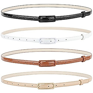 SUOSDEY 4 Pack Thin Belts for Women Skinny Leather Belts with Metal Buckle for Dresses Pants Jeans