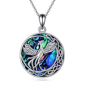 ONEFINITY Celtic Phoenix Jewelry Gifts Sterling Silver Moon Phoenix Necklace Abalone Shell Nirvana of Phoenix Pendant for Women
